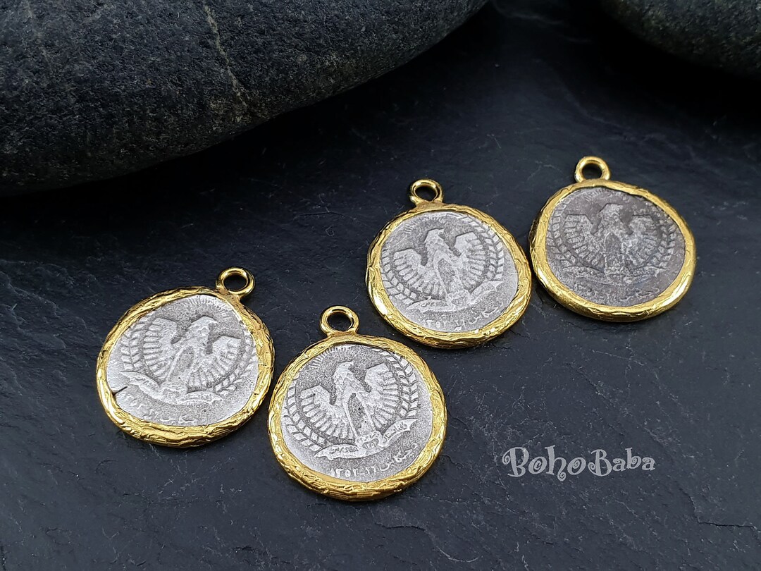 Silver Eagle Coin Pendant, Arabic Coin Medallion Charm, Silver Coin ...