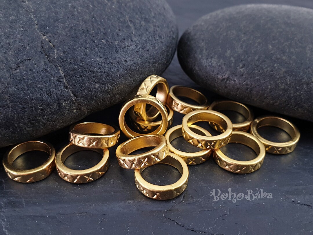Matte Gold Plated Hoop Beads: Large Hole Tribal Spacers (2pc) - Etsy