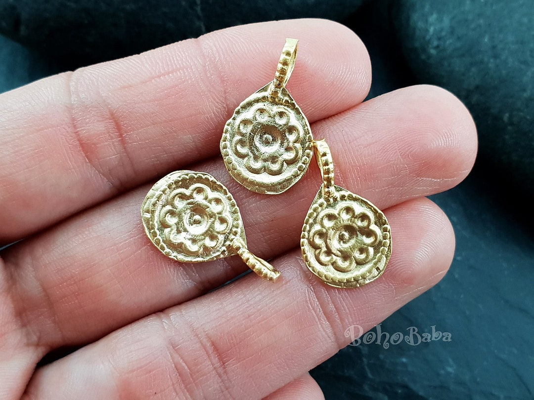 Gold Flower Charms Tribal Flower Coin Charms, Mini Gold Coin Charms ...