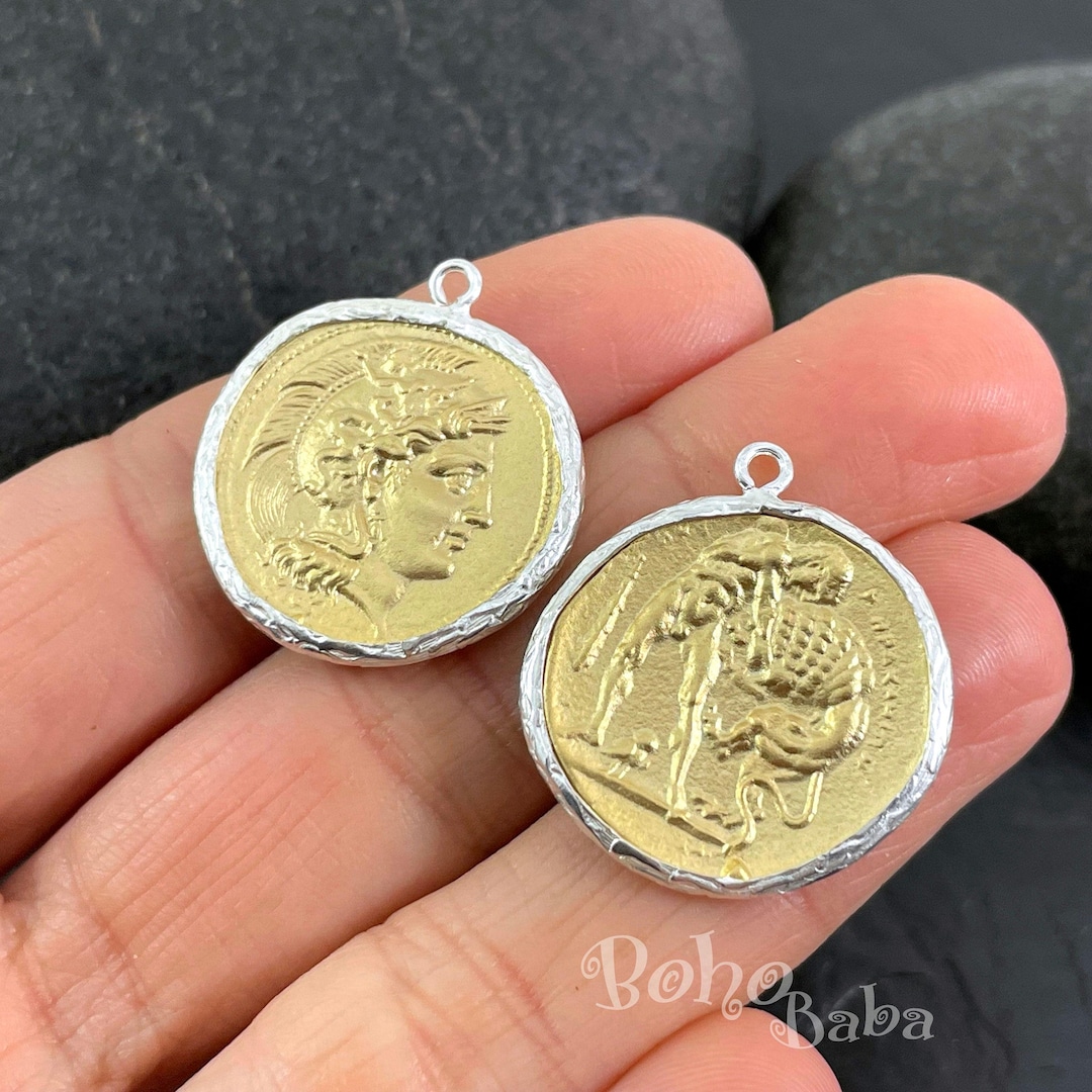 Greek Coin Charm, Gold Roman Coin Pendant, Ancient Greek Alexander ...