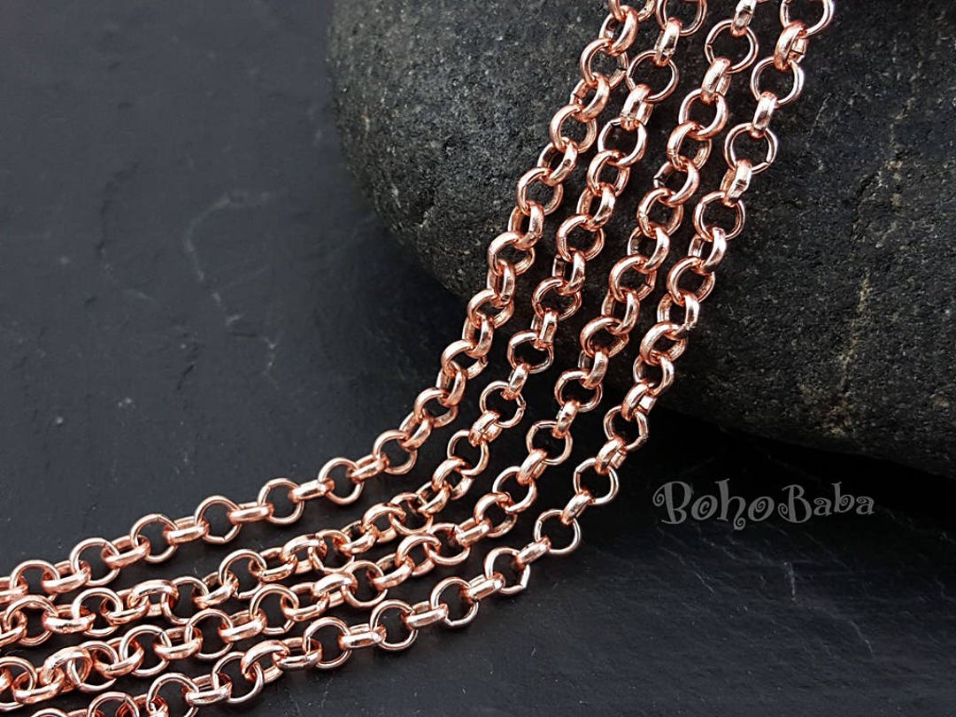 4mm Rose Gold Rolo Chain, Rose Gold Chain, Rose Gold Link Chain, Rose ...