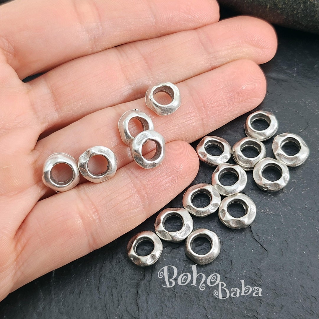 Silver Hoop Charms, Mini Round Spacer Hoop Beads, Silver Heishi Beads ...