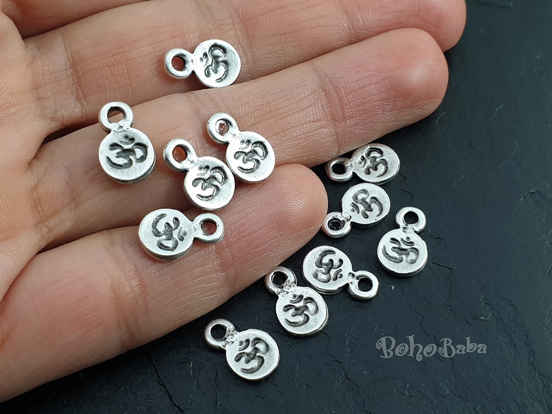 Silver Om Charms, Om Coin Charms, Round Om Symbol Drop Charms, Rustic ...