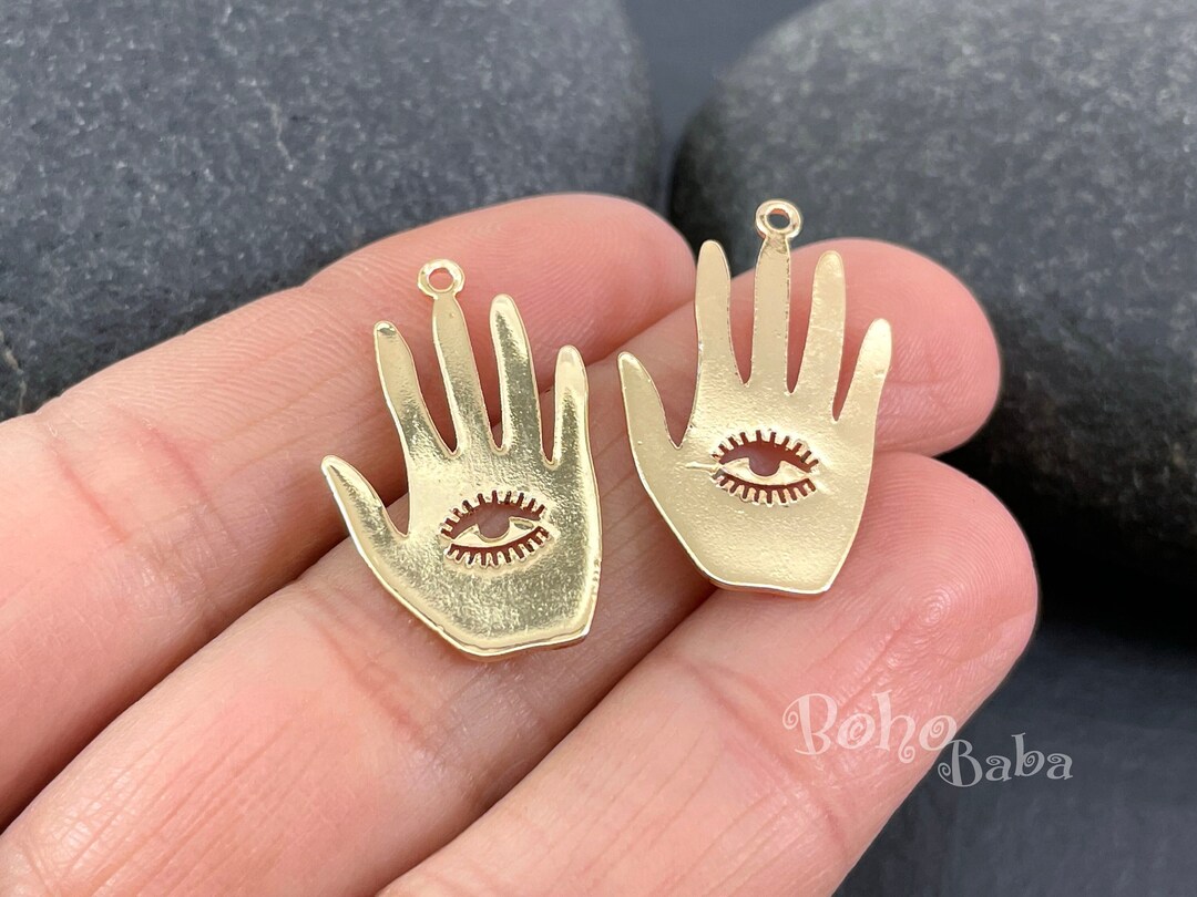 Gold Hand Charm With Third Eye, Shiny Gold Plated Hamsa Hand Charm ...