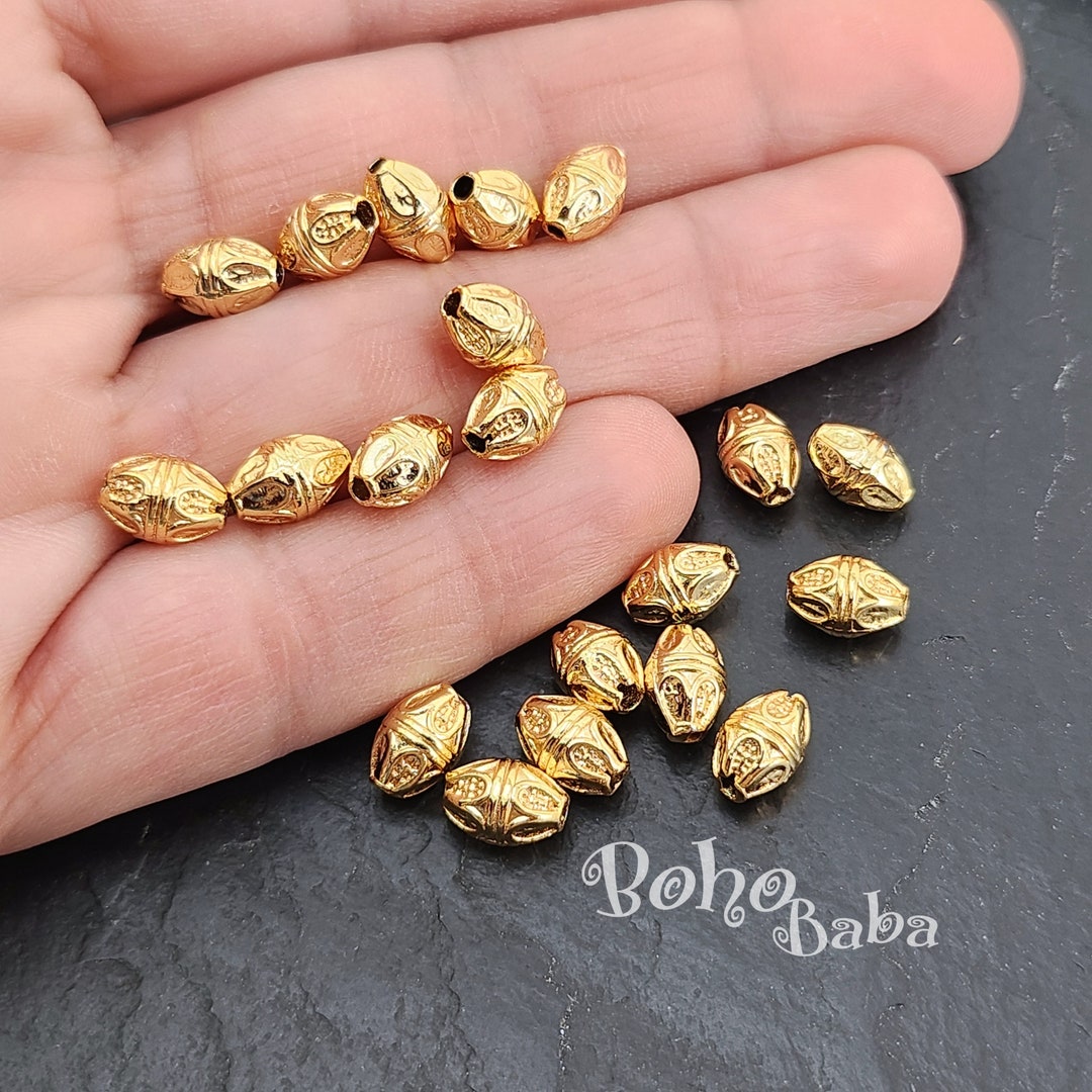 Shiny Gold Plated Tribal Oval Spacer Beads, Rice Spacer Beads, 10 Pc - Etsy