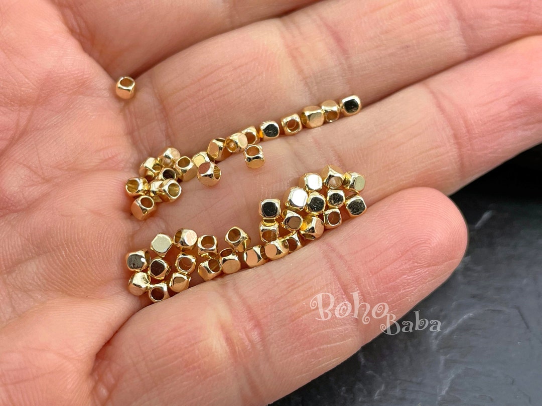 Shiny Gold Cube Beads, 2.5mm Tiny Cube Spacer Beads, Gold Square Beads ...