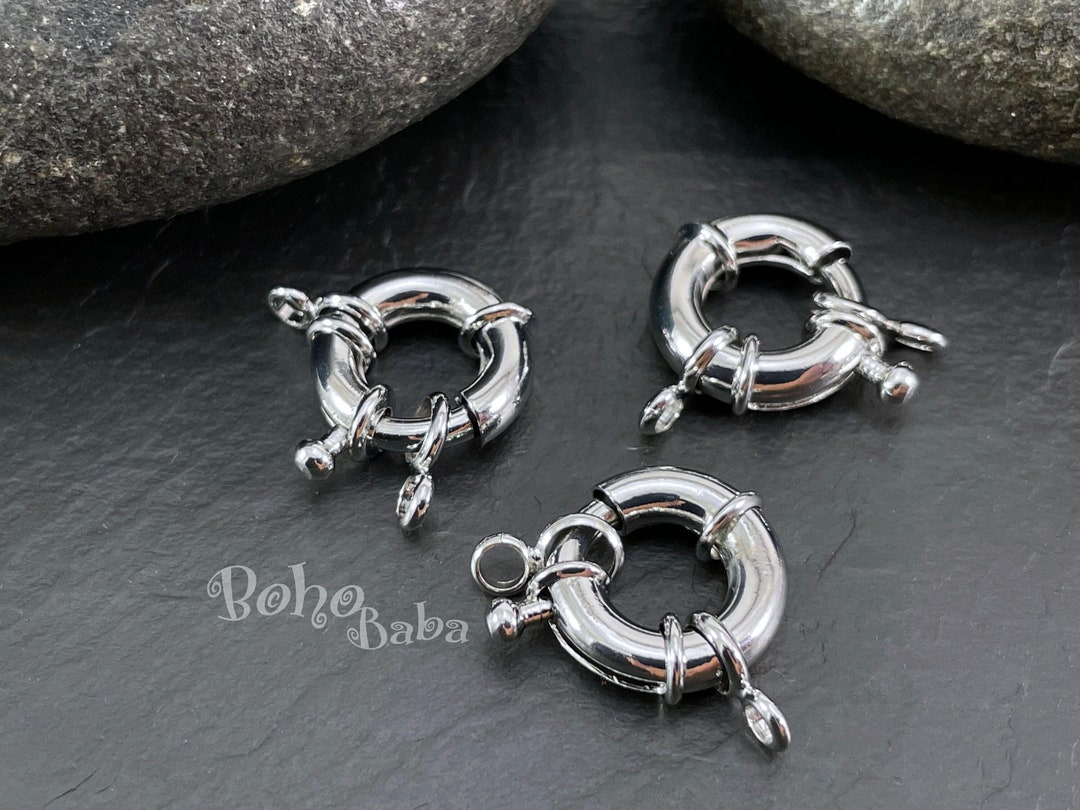 Silver Spring Ring Clasp With Loops, 13mm, Platinum Plated Spring Clasp ...