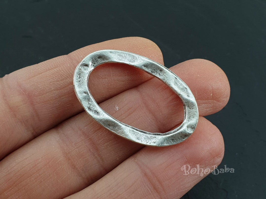 Oval Loop, Silver Hoop Pendant, Closed Loop, Silver Connector, Metal ...