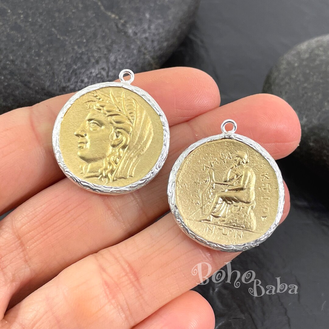 Greek Coin Charm, Gold Artemis Coin Pendant, Ancient Greek Goddess ...