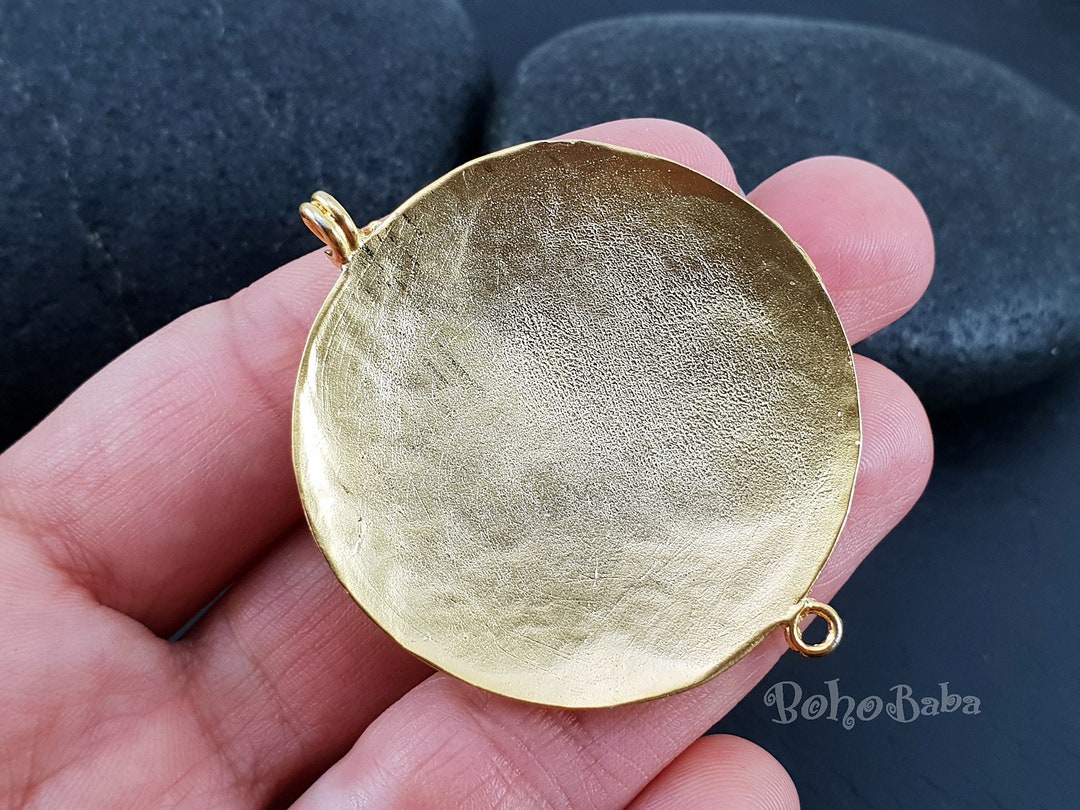 Hammered Gold Disc Pendant, Large Round Pendant, Large Focal Connector ...