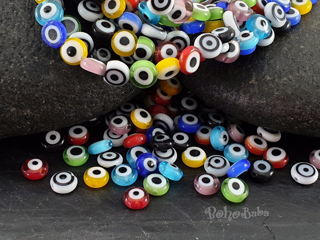 Evil Eye Beads, 6mm Glass Beads, Evil Eye Spacer Beads, UK Beading ...