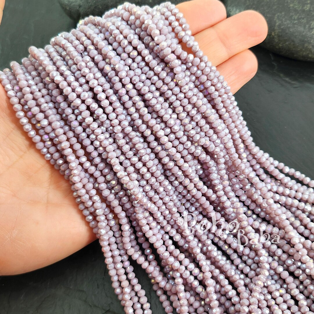 3mm Faceted Crystal Rondelle Bead Strands, Opaque Light Plum Purple AB ...