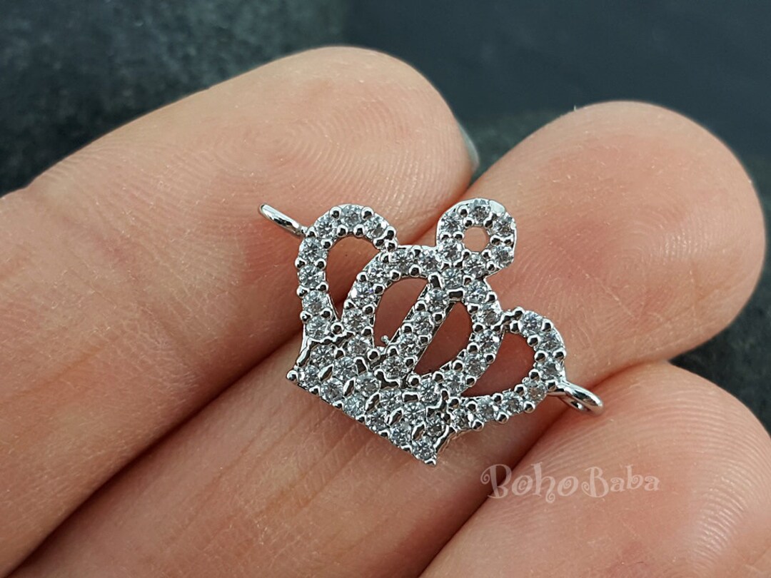 Silver Crown Connector, Mini Crown, Micro Pave Crown, Crown Bracelet ...