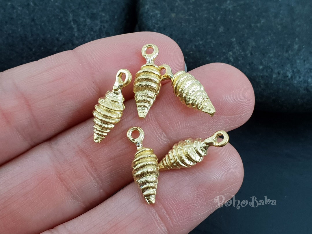 Mini Gold Shell Charms, Gold Seashell Charms, Gold Cone Charms, Shell ...