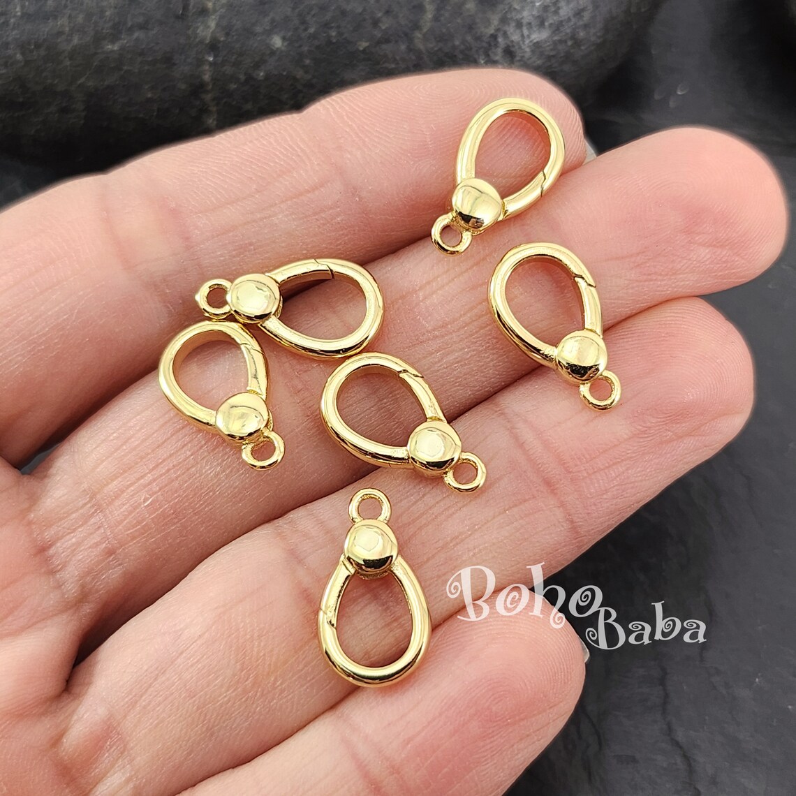 Gold Plated Spring Ring Clasp, Teardrop Spring Gate Rings, Large Gold ...