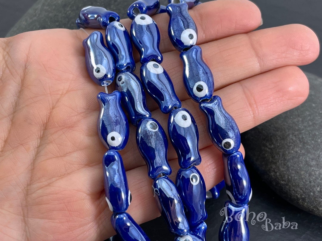 Ceramic Fish Beads, Ceramic Blue Fish Charms, Handmade Porcelain Fish ...