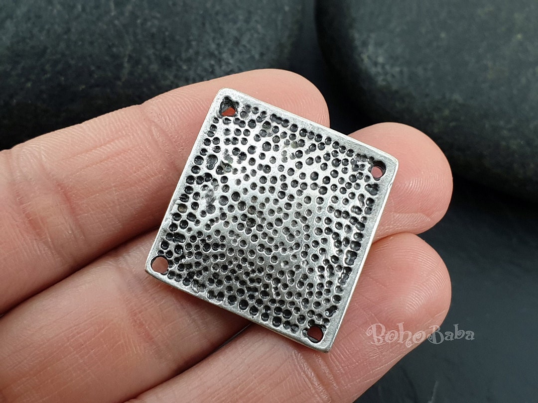 Focal Connector, Hammered Square Pendant, Silver Square Pendant ...