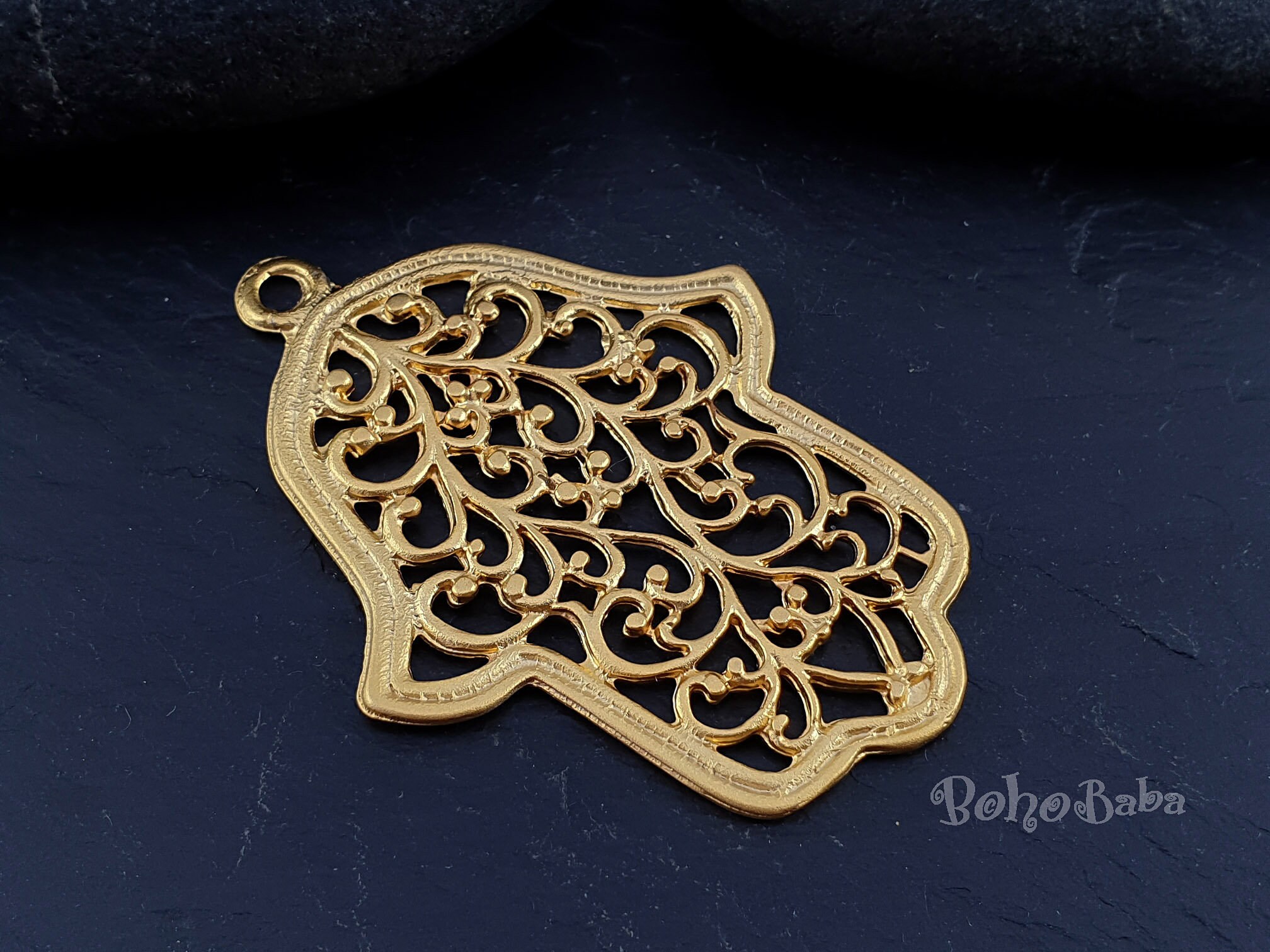 Gold Plated Hamsa Hand Pendant, Large Filigree Hamsa Pendant - Etsy