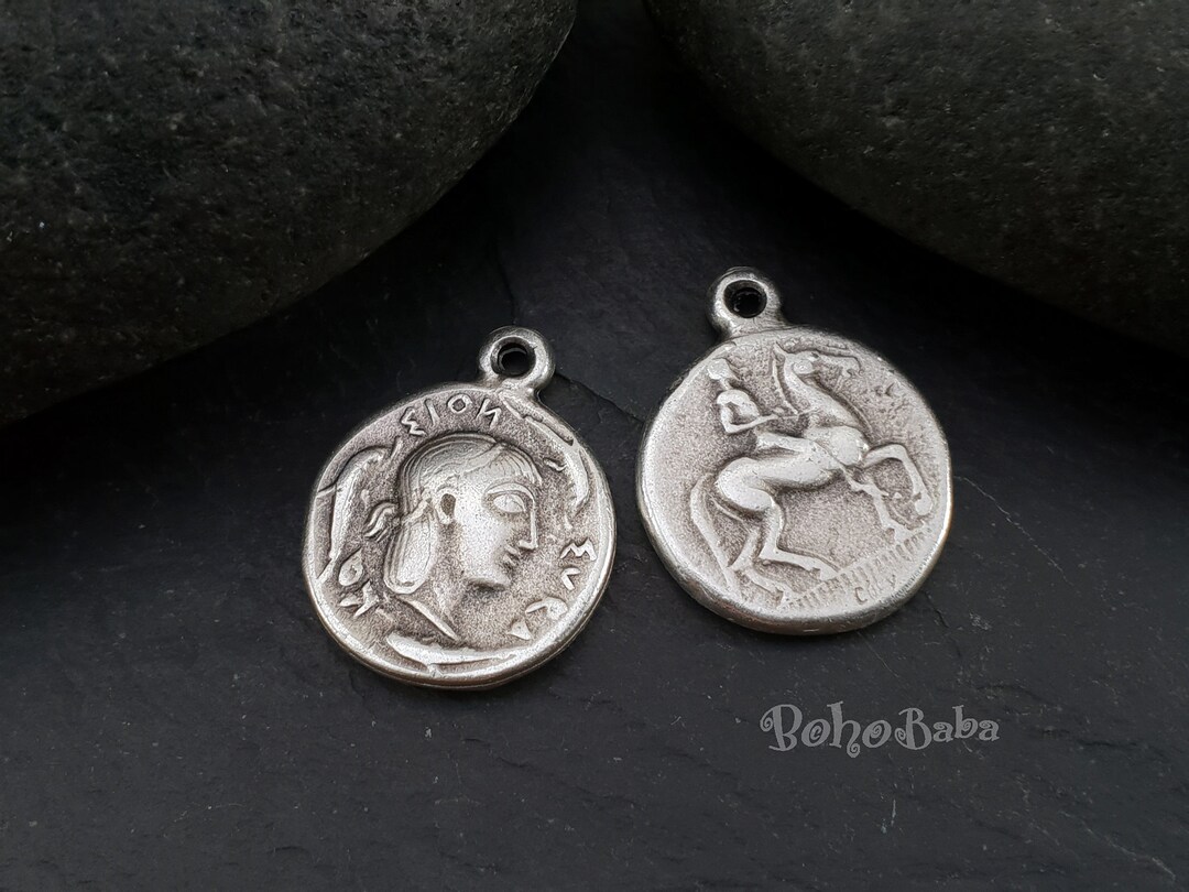 Silver Greek Coin Charm, Aphrodite Coin Medallion Pendant, Silver Roman ...