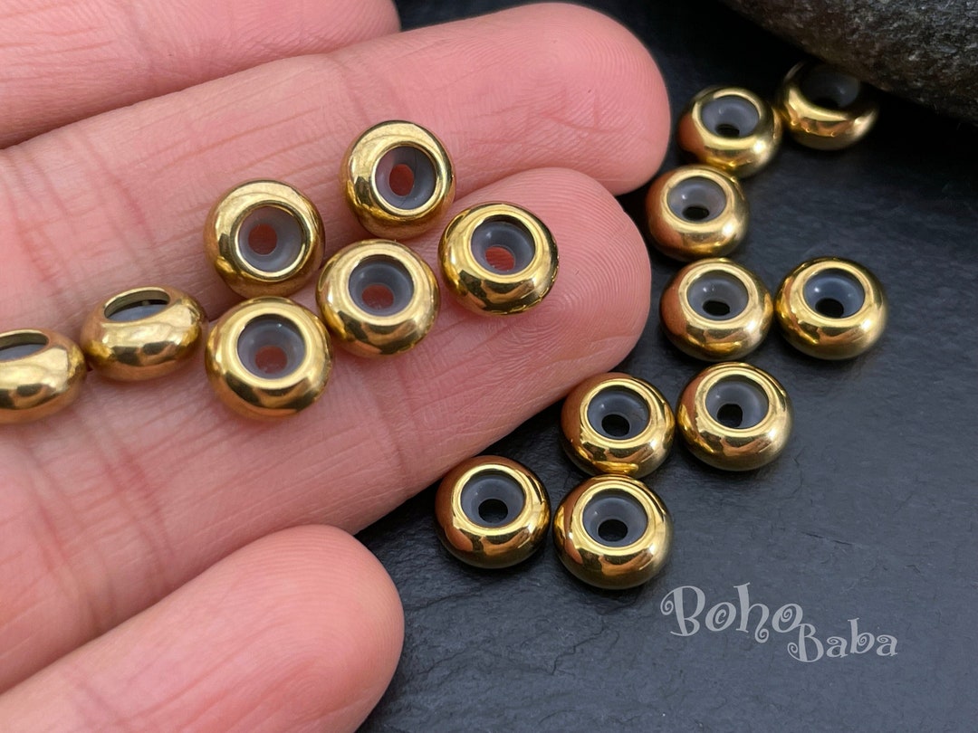 Gold Rubber Inside Beads, Slider Beads, 8mm, Stopper Beads, 5 Pc - Etsy