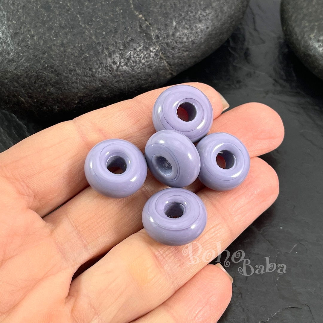 Handmade Purple Glass Donut Beads, Murano Lampwork Beads, Large Hole ...