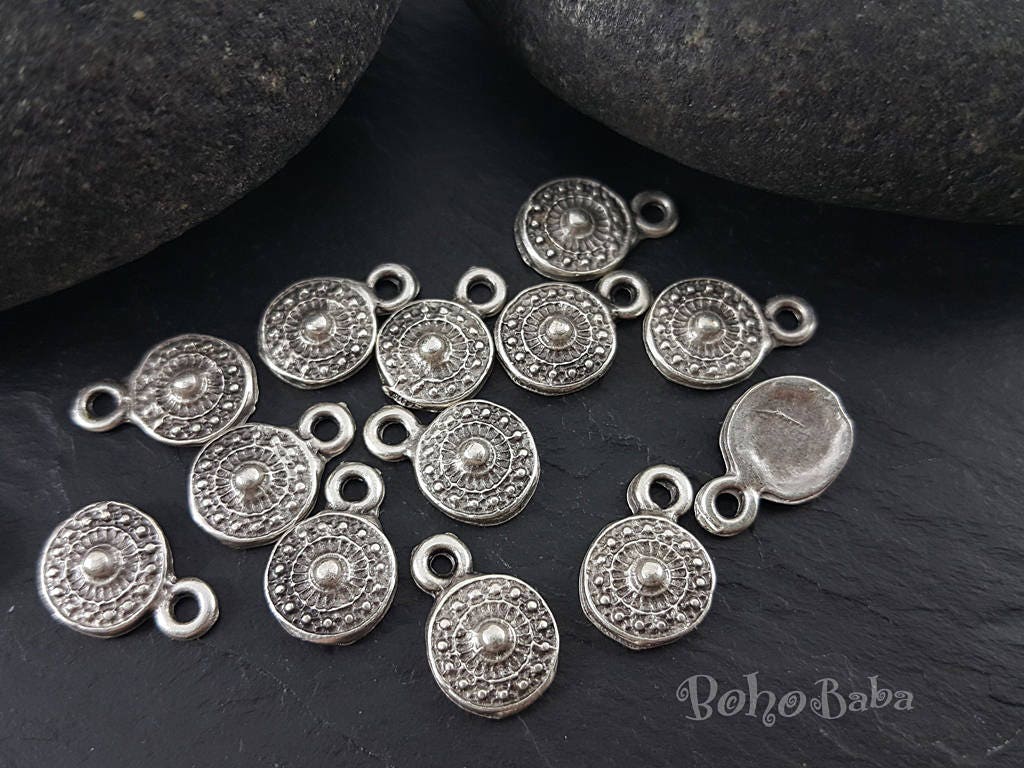 Silver Coin Charms Mini Coin Charms Tribal Coin Findings - Etsy UK