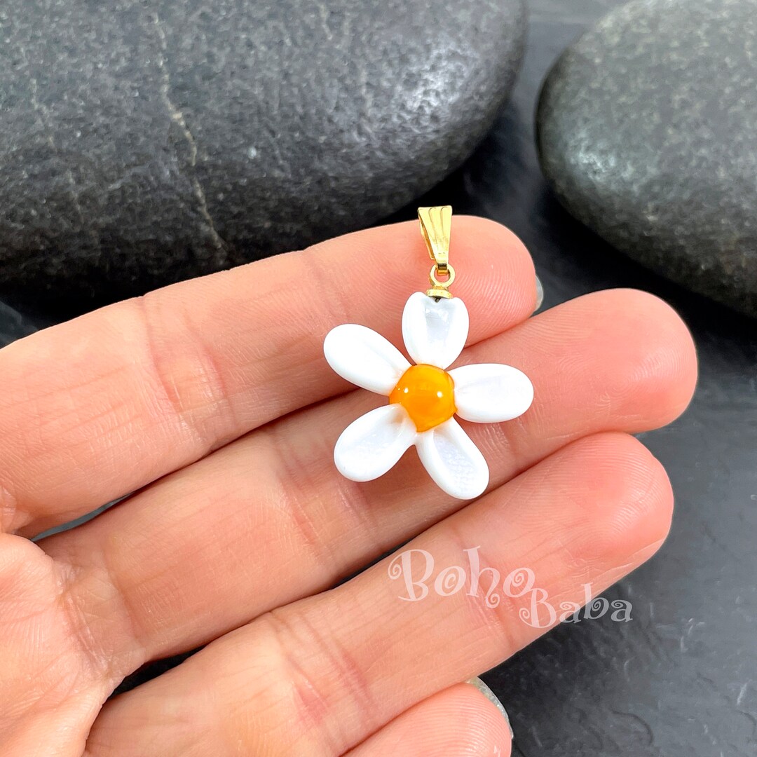 Handmade Murano Glass Daisy Charm With Gold Plated Snap on Bail ...