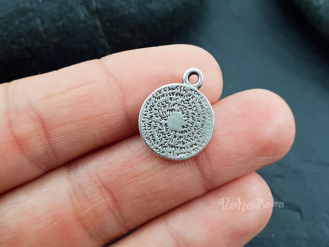 Silver Cuneiform Charms, Tribal Silver Coin Charms, Round Disc Charms ...