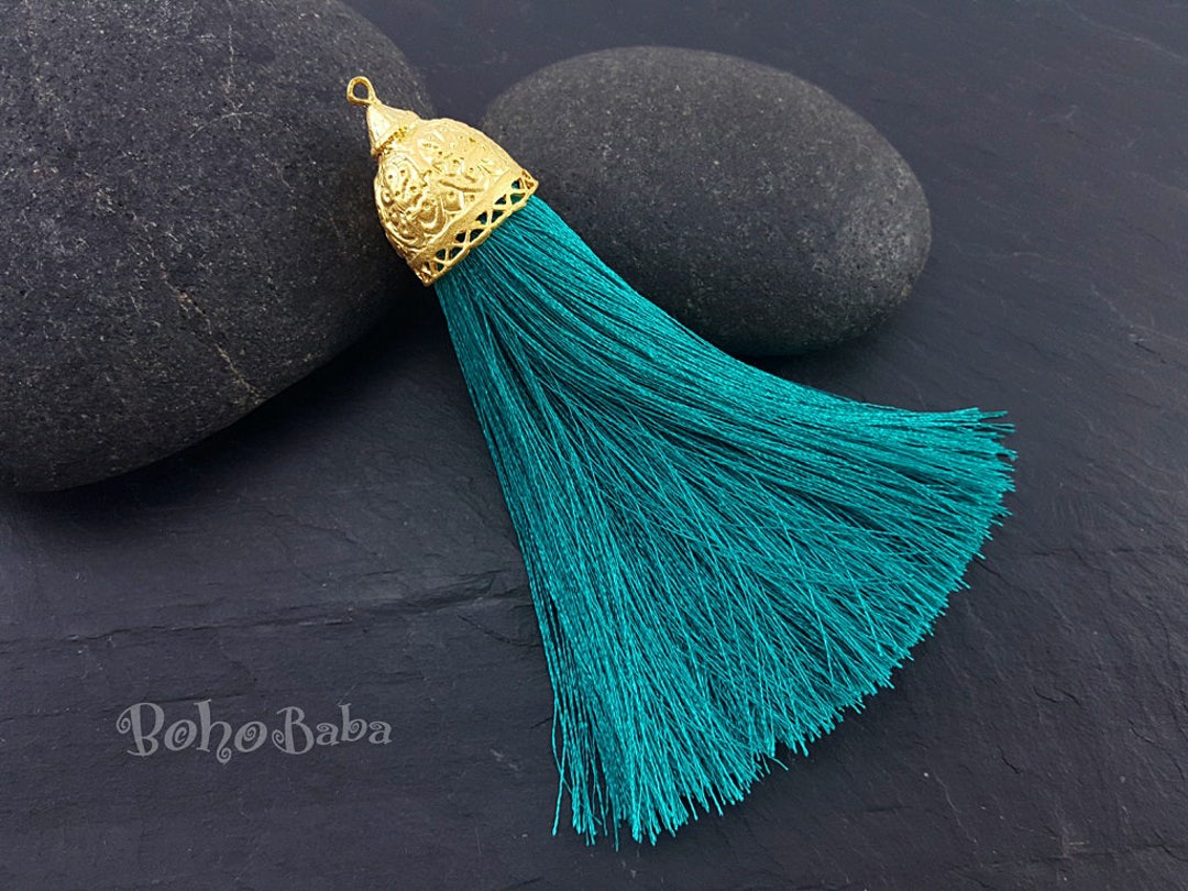 Extra Large Turquoise Silk Tassel With Gold Cap, 125mm - Etsy