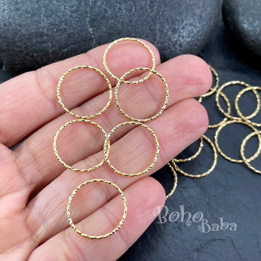 18mm Large Gold Jump Rings, Large Closed Ring, Hammered Gold Hoop Rings ...