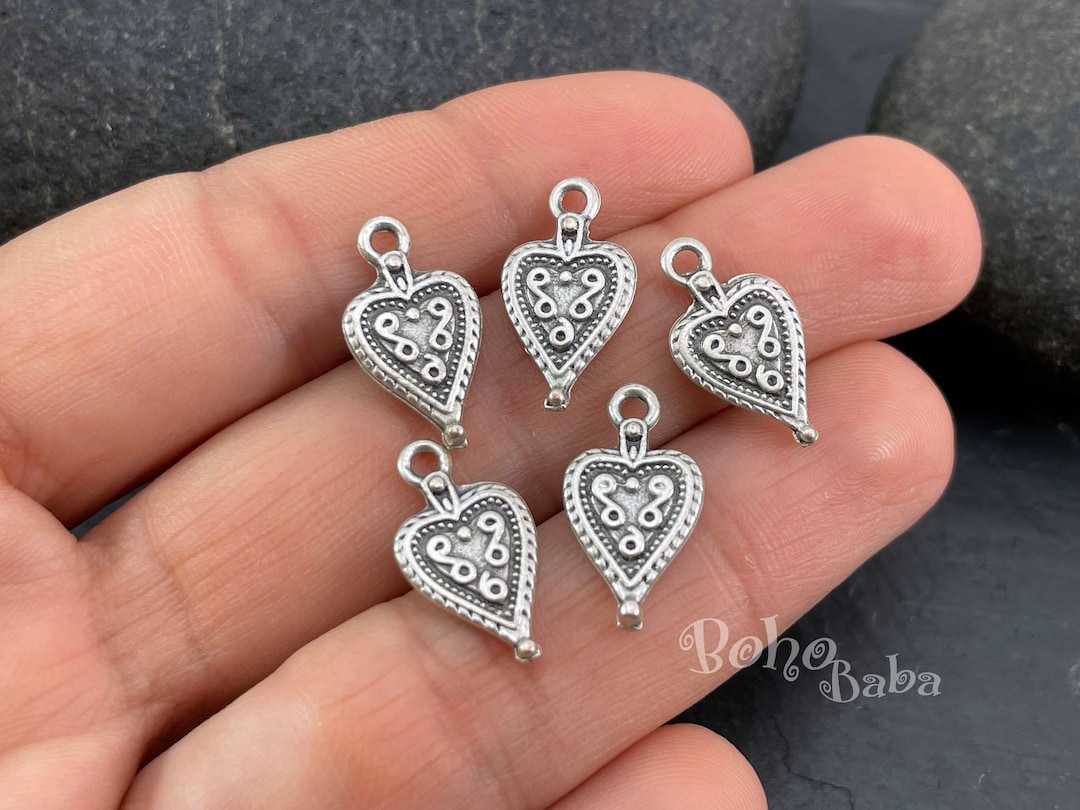 Silver Heart Charms Mini Heart Charms Tribal Heart Charms - Etsy