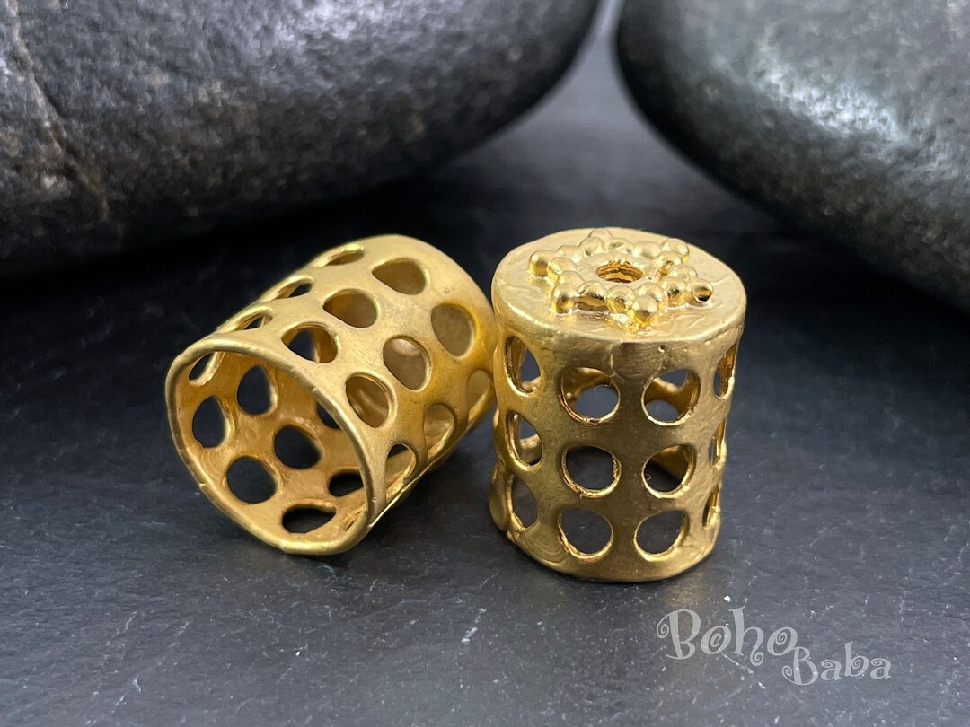 Large Tassel Cap, Gold Tassel Cap, Rustic Tube Bead Cap, Oriental ...