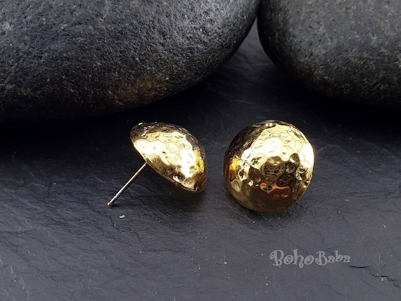 Hammered Earring Posts Shiny Gold Ear Posts Stud Earring | Etsy