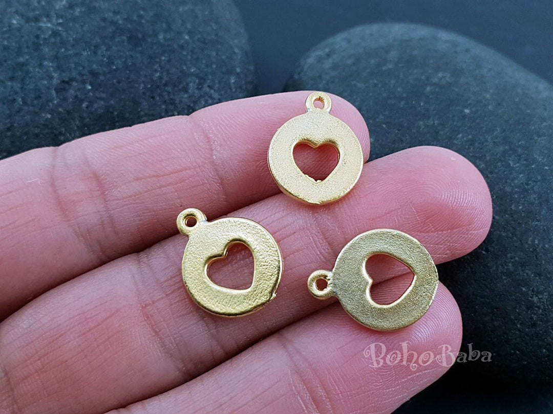 Gold Heart Charms, Cut Out Heart Charms, Heart Pendant, 2pc - Etsy