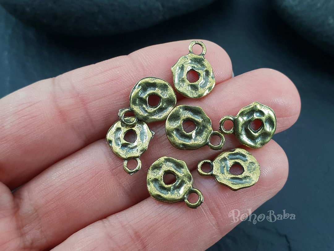 Bronze Hoop Charms, Hammered Coin Charms, Bronze Round Charms, Rustic ...