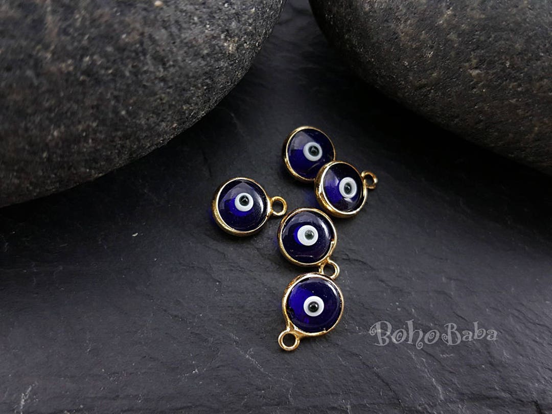 5 Pc, Evil Eye Charms, Glass Evil Eye Charms, Mini Evil Eye, Gold Evil ...
