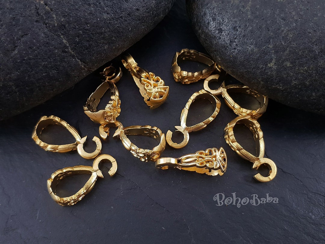 Mini Gold Bails, Bead Bail, Gold Bails, Charm Holder, Cord Bails ...