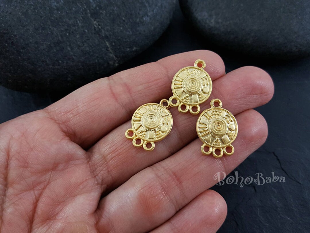 Tribal Gold Charms, Multi Loop Connectors, Chandelier Earring Charms, 4 ...