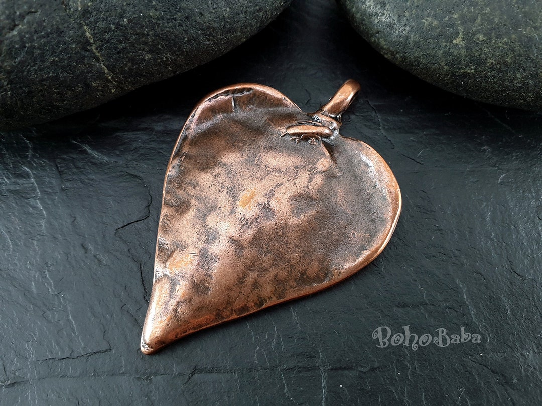 Large Copper Heart Pendant, Tribal Copper Heart Charm, Boho Findings, 1 ...