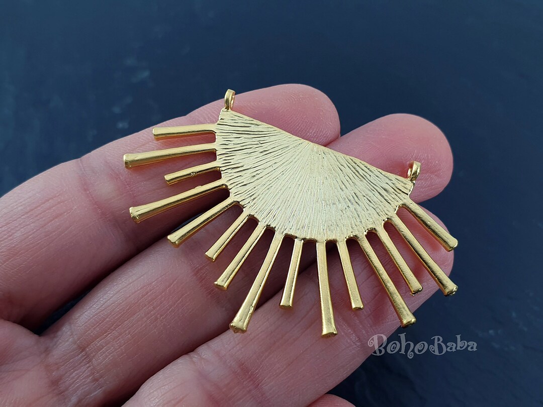 Large Gold Sun Charm, Sun Ray Charm, Sun and Moon Pendant, Gold Jewelry ...