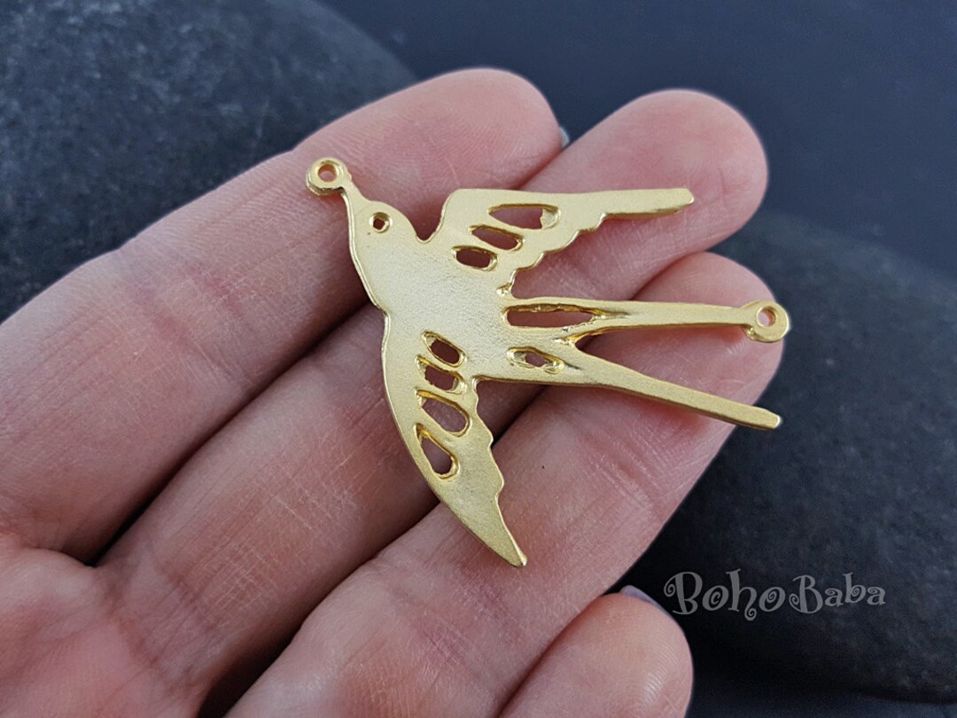 Large Gold Swallow Charm, Swallow Connector, 1 Pc - Etsy