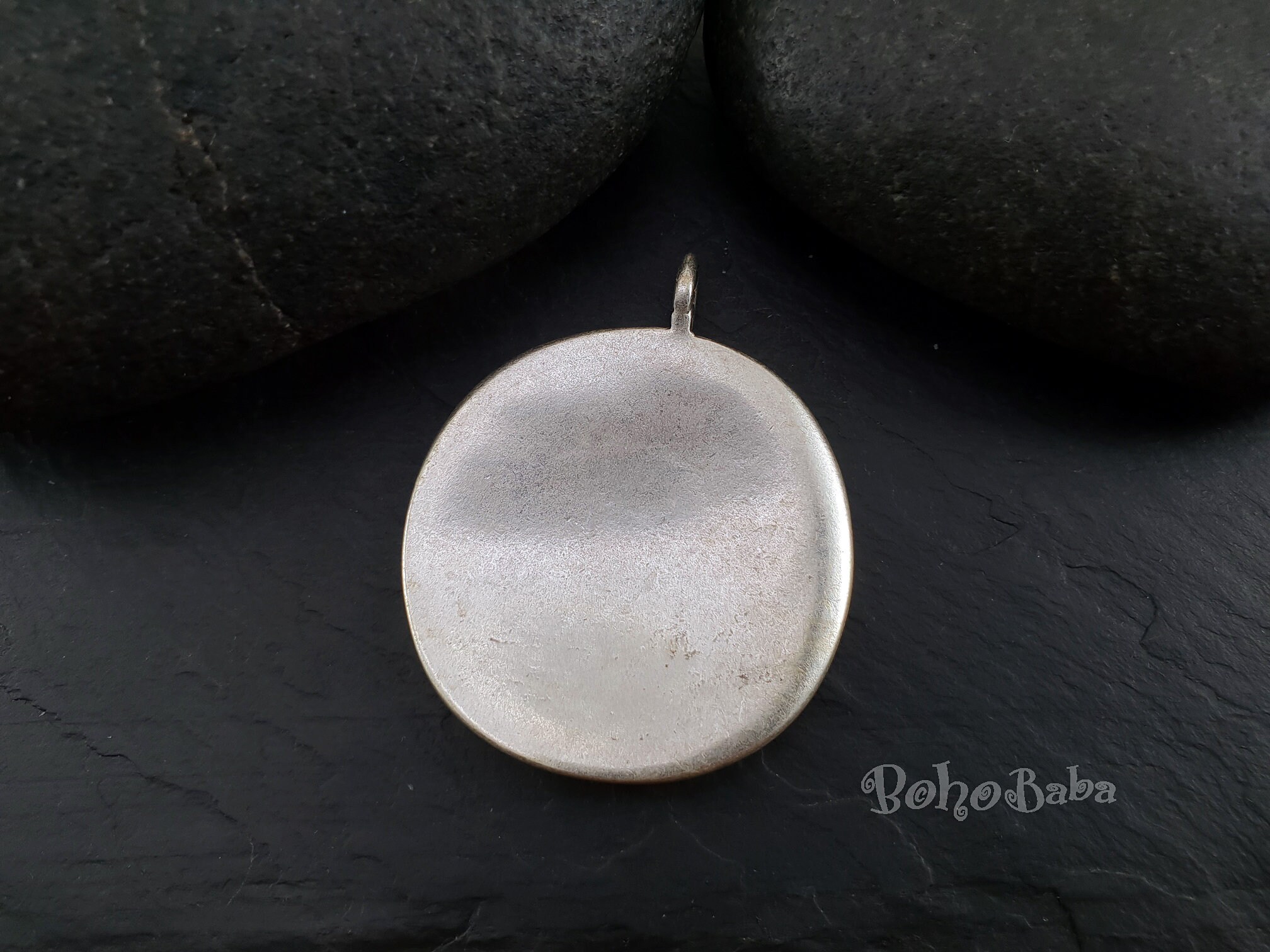 Large Silver Disc Pendant, Simple Disc Pendant, Large Coin Charm ...