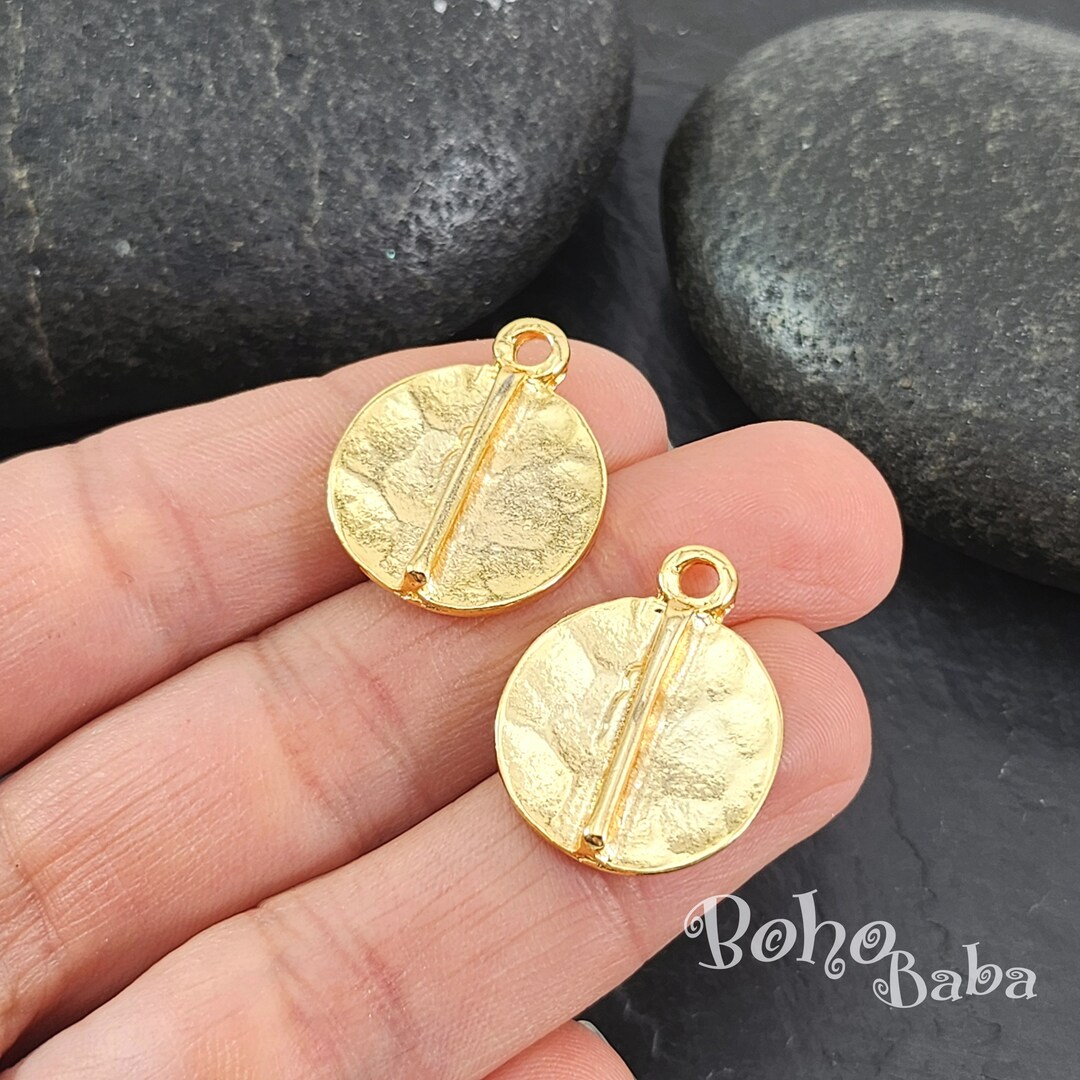 Shiny Gold Plated Hammered Coin Charms, Mini Coin Rustic Charms, Coin ...
