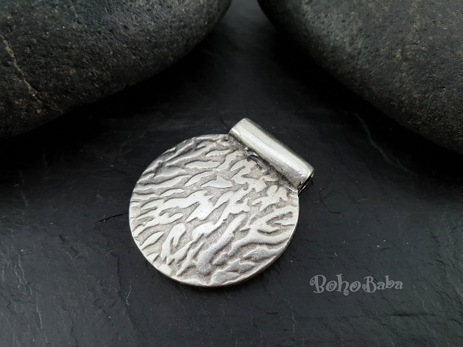 Large Silver Disc Pendant, Textured Disc Pendant, Round Disc Charms ...