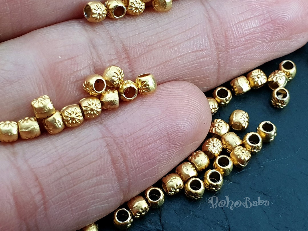 Tiny Gold Beads, Gold Spacer Beads, Mini Ball Beads, Round Beads, Gold ...