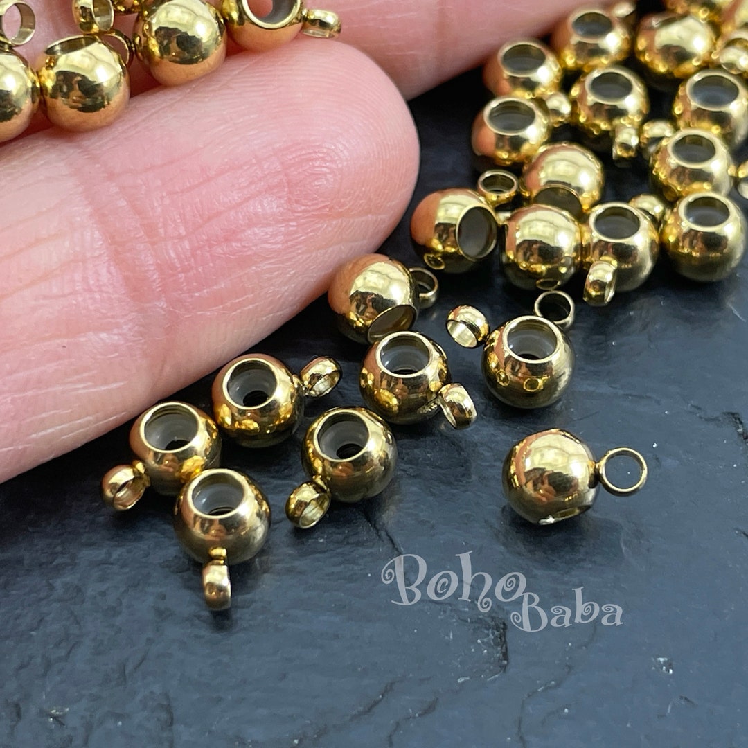 Gold Loop Bails With Rubber Inside, Tiny Gold Bead Bail, Charm Holder ...