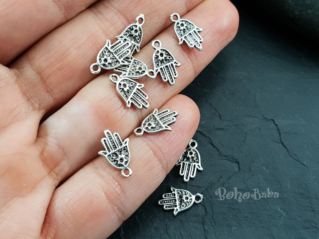 Silver Hamsa Charms, Tiny Hamsa Hand Charms, 10pc - Etsy