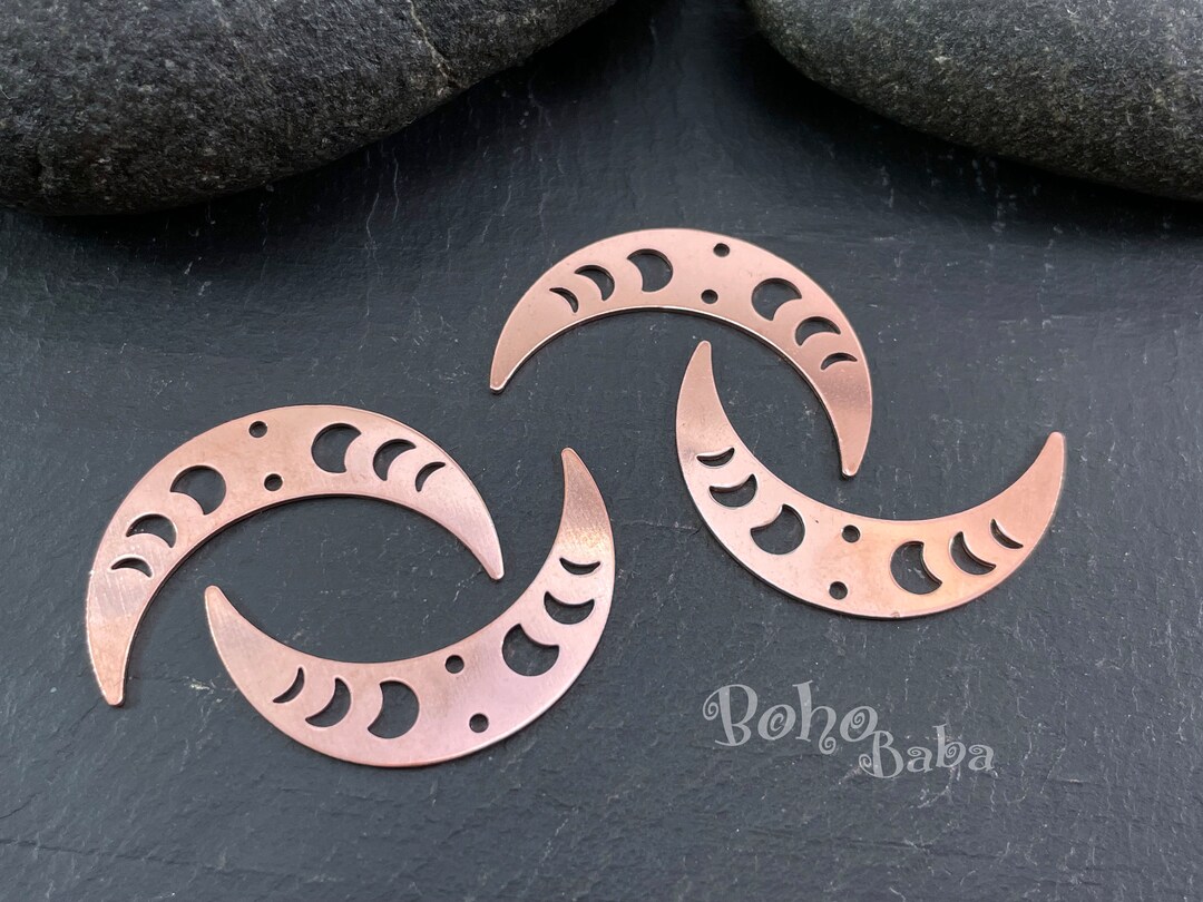 Copper Moon Charms, Copper Moon Phases Charms, Raw Copper Crescent ...