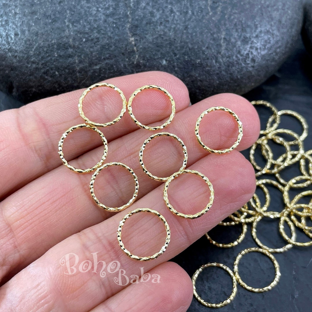 12mm Gold Jump Rings, Large Closed Ring, Hammered Gold Hoop Rings, 10 ...