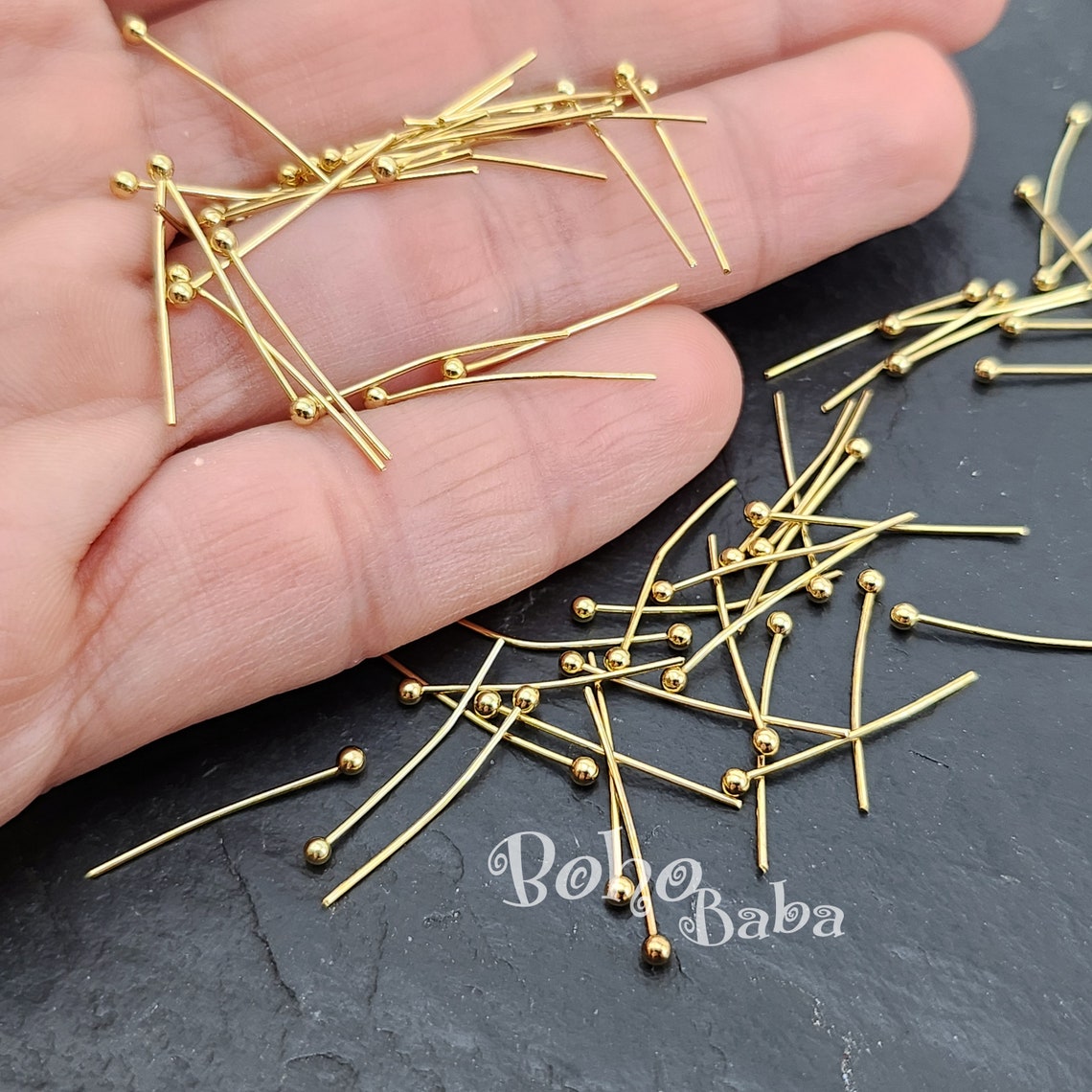 Gold Plated Brass Ball Head Pins, 20x0.60mm Headpins, Ballpoint Pins ...